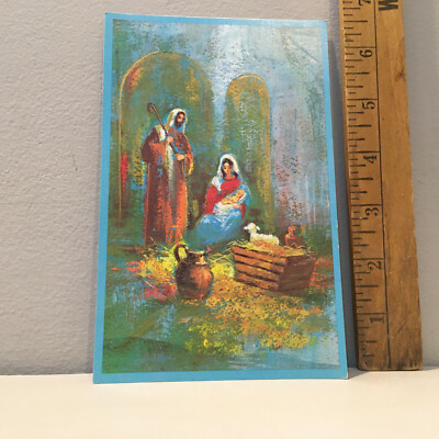 Vtg Christmas Card Nativity Mary Joseph Jesus Manger Lamb Pitcher {CLEO ...