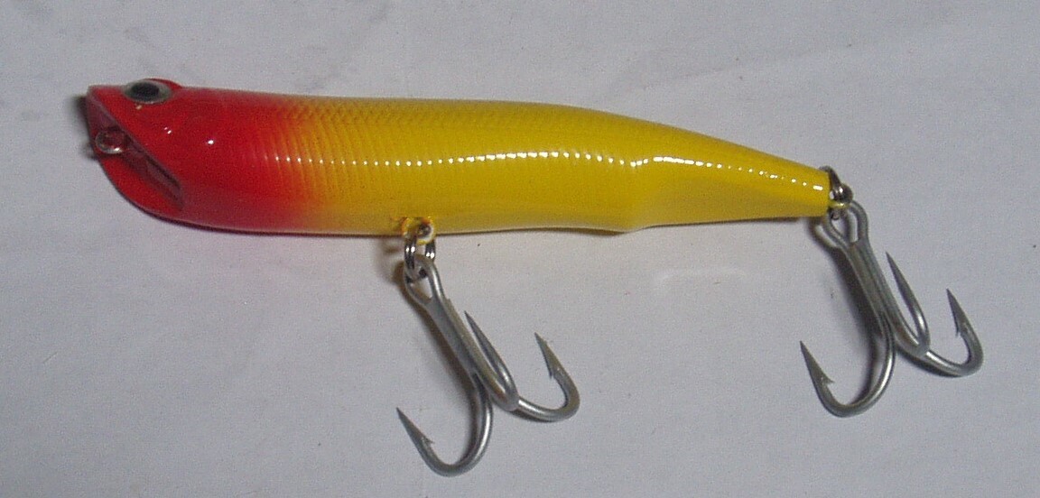 NEW CUSTOM POPPER YELLOW/ RED HEAD COLOR 4" 3/4 ozs. STRIPERS BLUES ...