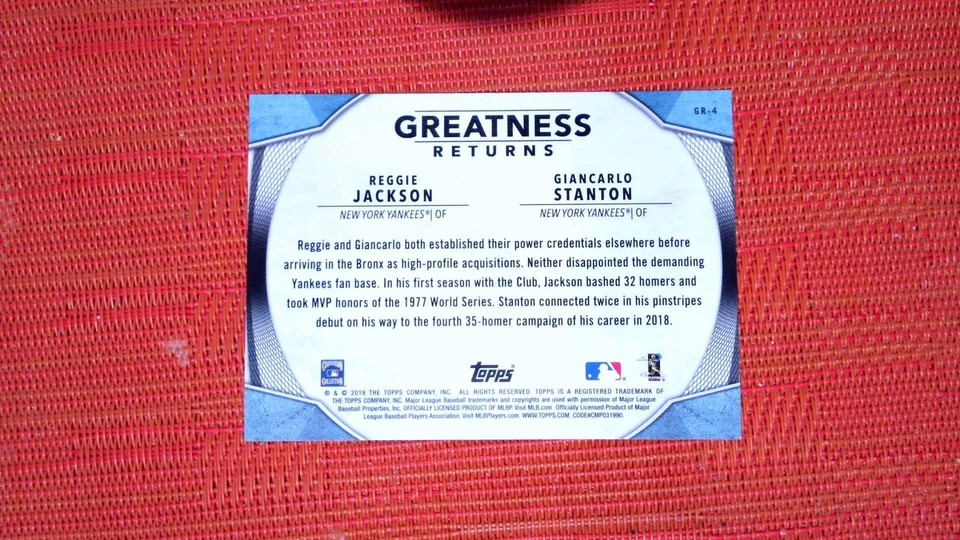2019 Topps #GR-4 Reggie Jackson / Giancarlo Stanton Greatness Returns ...