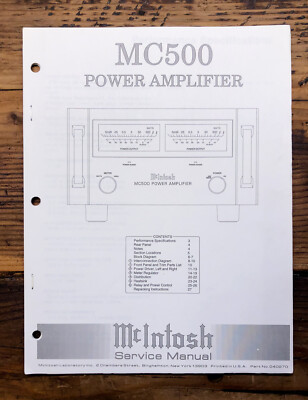 Mcintosh MC500 Amplifier Service Manual *Original* | eBay