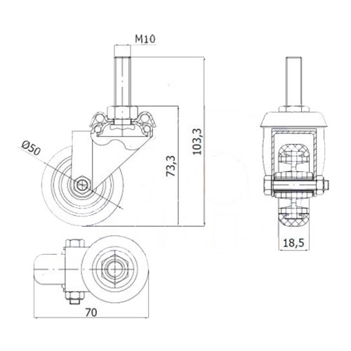4 x Möbelrollen Ø 50mm Gewinde M8 M10 M12 Möbel-Rolle Transportr ollen ...