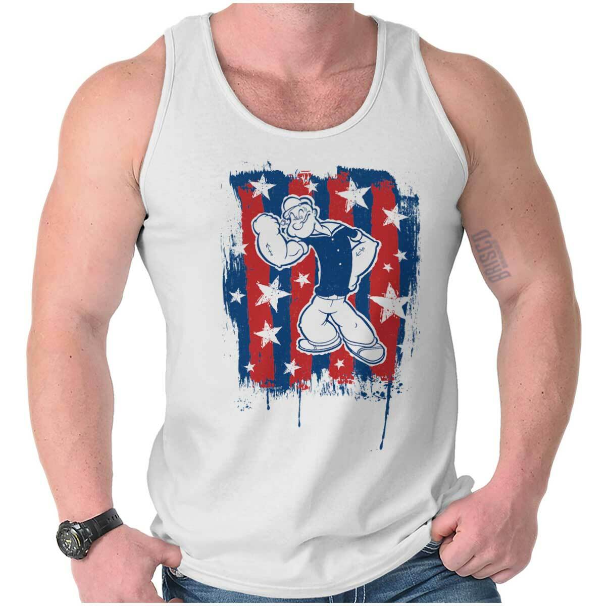Vintage Patriotic Popeye American Flag Gift Tank Top T Shirts Tees Men ...