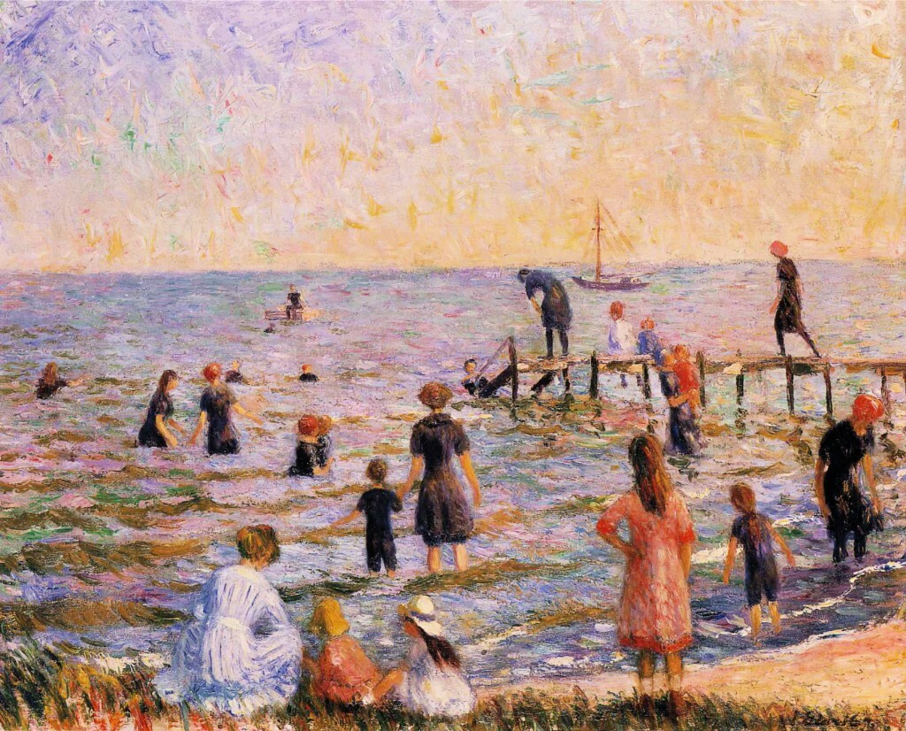 Oil painting impression Bathing-at-Bellport-Long-Island-William-James ...