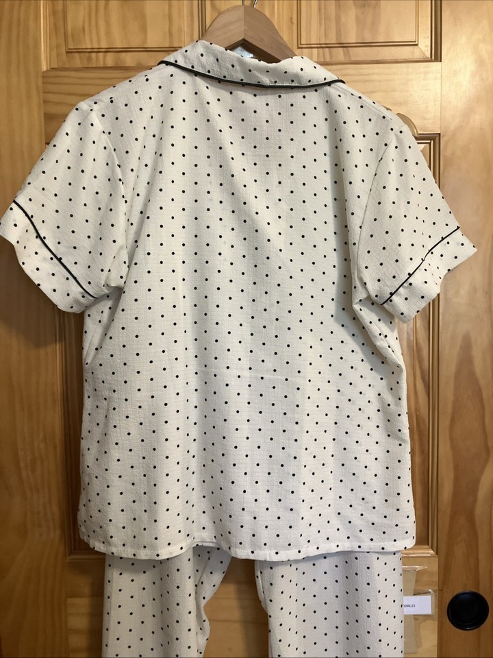 Poka Dot Pajama Set L White Black Dots Short Sleeves | eBay