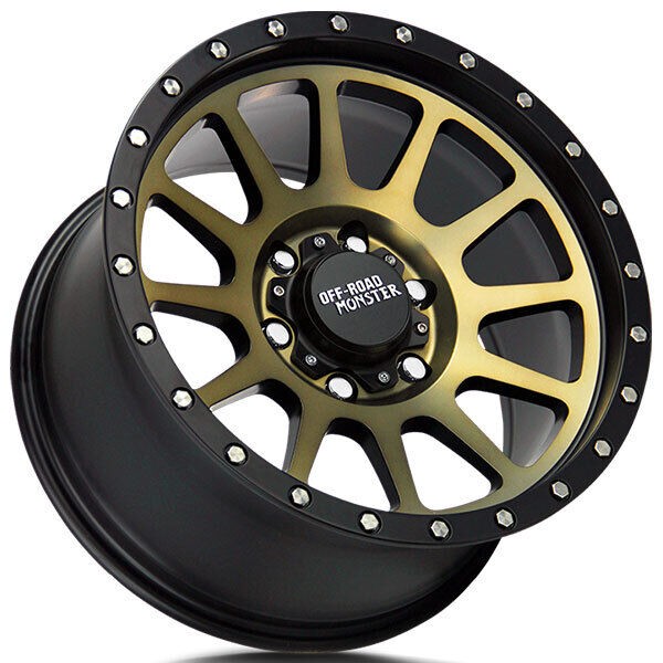 17x9" Off Road Monster Wheels M10 Matte Black with Machined Bronze Rims ...
