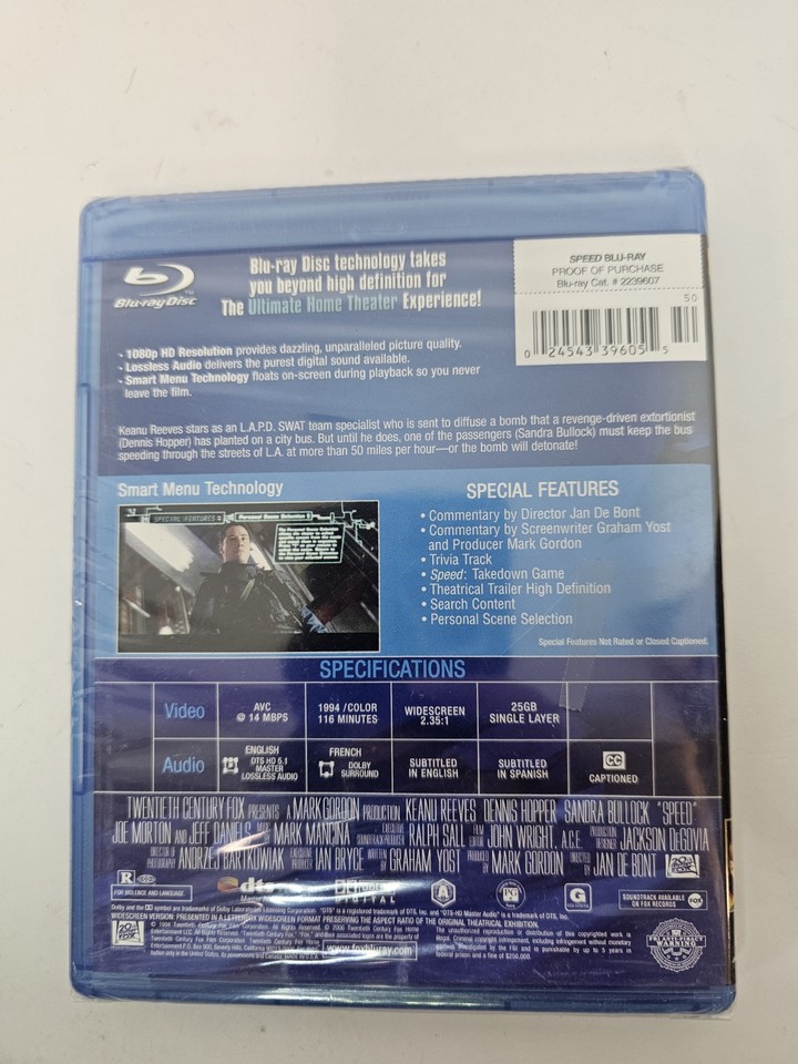Speed (Blu-ray, 1994) - New, Sealed Keanu Reeves Sandra Bullock ...