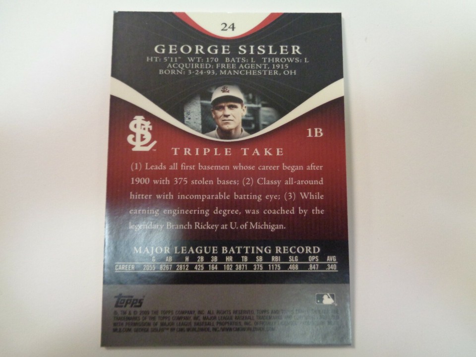 2009 Topps Triple Threads George Sisler Card #24 Serial #858/1350 | eBay