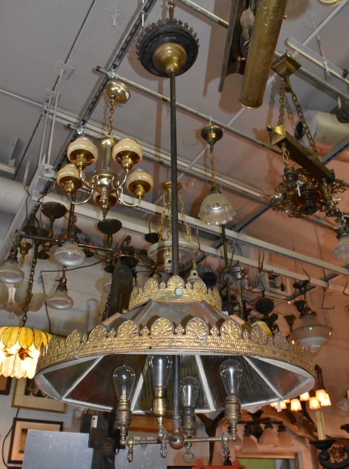 Large Ripple Mirrored Reflector Shade Chandelier Gasolier Frink Wheeler ...