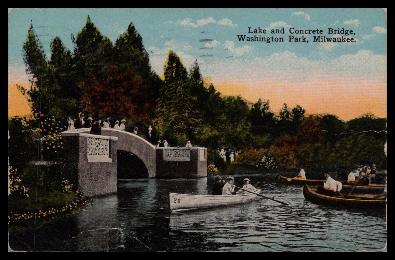LAKE and CONCRETE BRIDGE, WASHINGTON PARK, MILWAUKEE WISCONSIN, KROPP ...