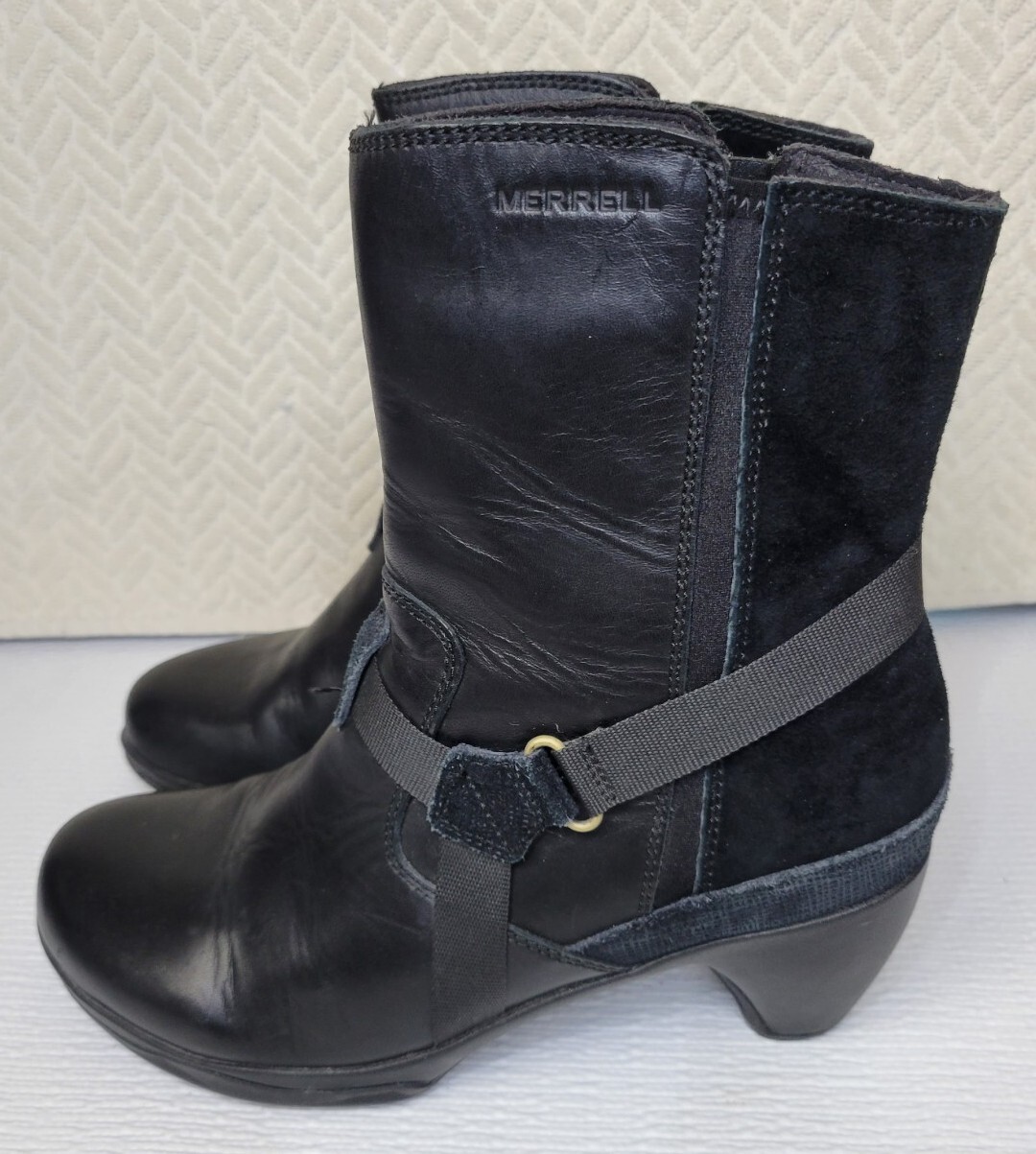 Merrell Evera Fade Womens Black Leather Suede Side Zip Ankle Boots Size ...