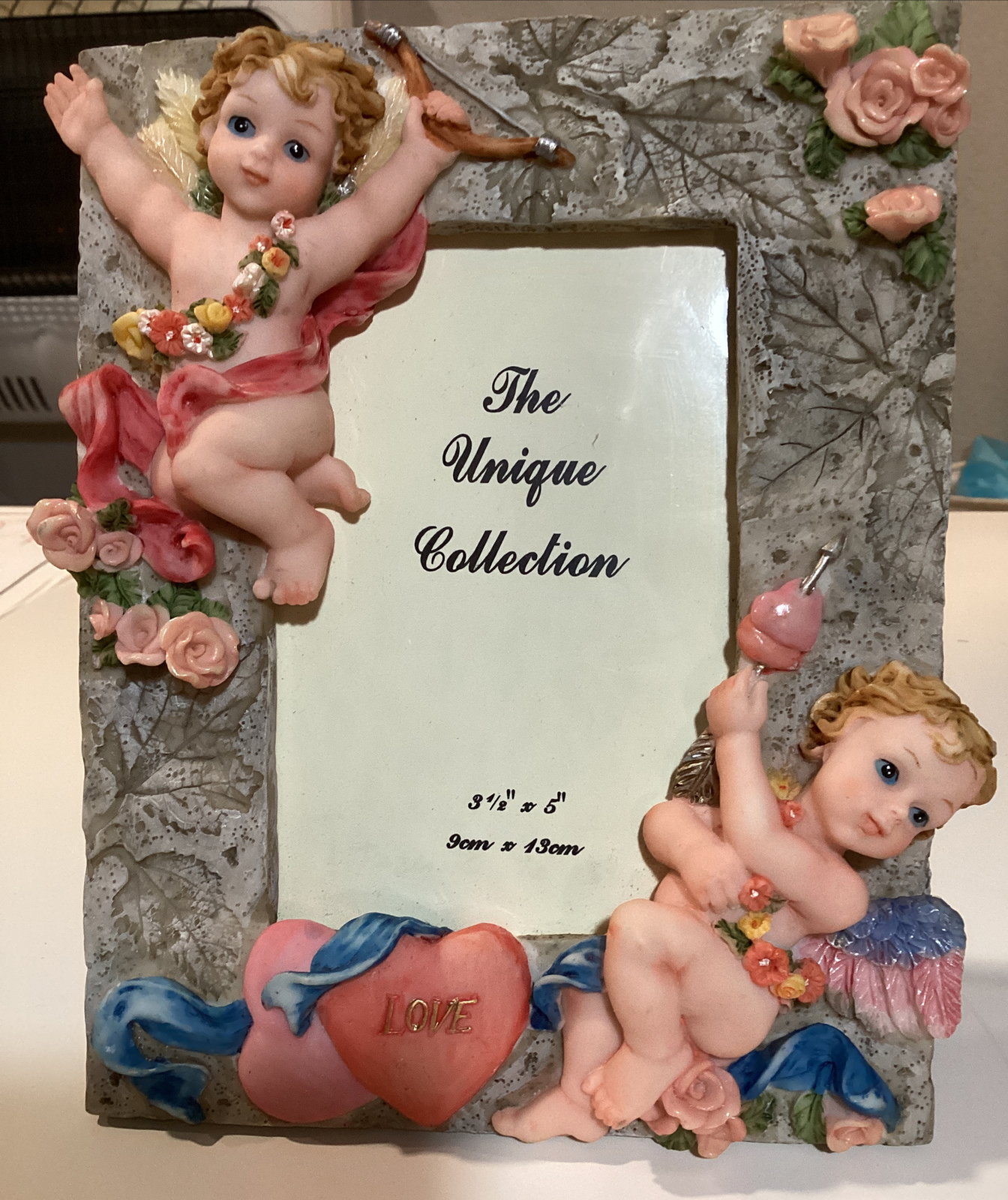 1995 Alabaster Cupid Cherubs Love Unique Picture Frame 3 x 5 Photo Gift ...