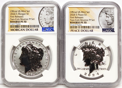 2 coin 2024 morgan peace reverse proof silver dollar set ngc rp70 fr mp ...