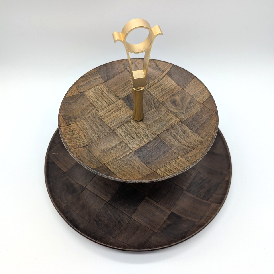 VTG Weavewood Walnut Mid-Century Two-Tier Tidbit Tray Snack Server Cake ...
