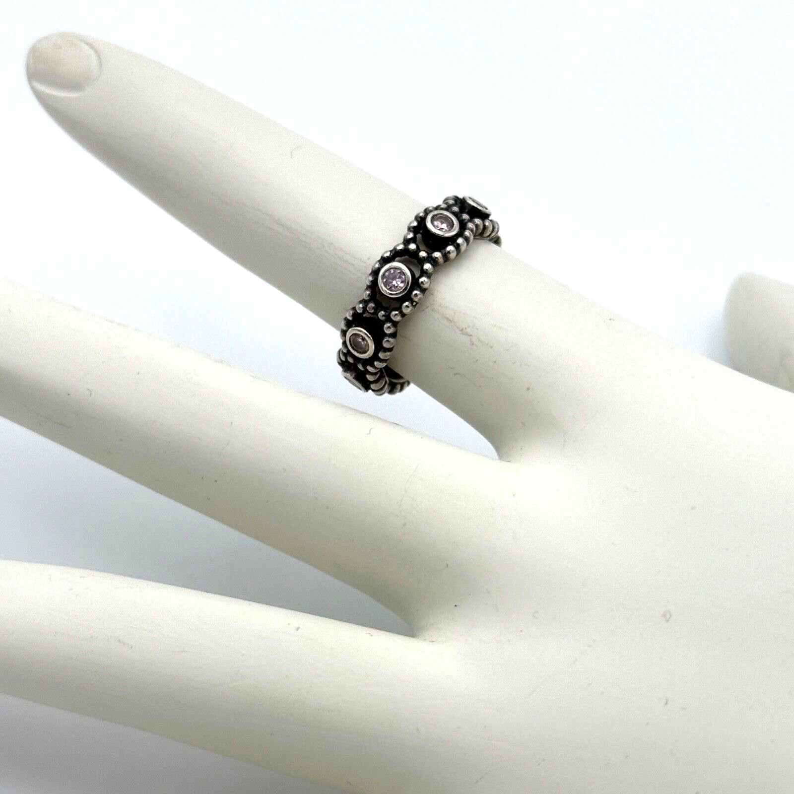 PANDORA Her Majesty pink CZ pinky ring - size 4.5 ste… - Gem