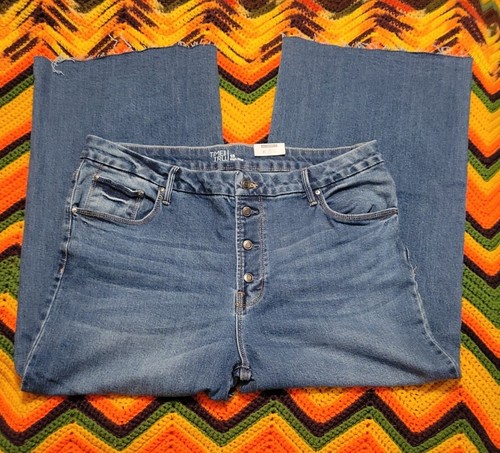 NWT Womens Time And True Denim High Rise Button Fly Frayed Wide Leg ...