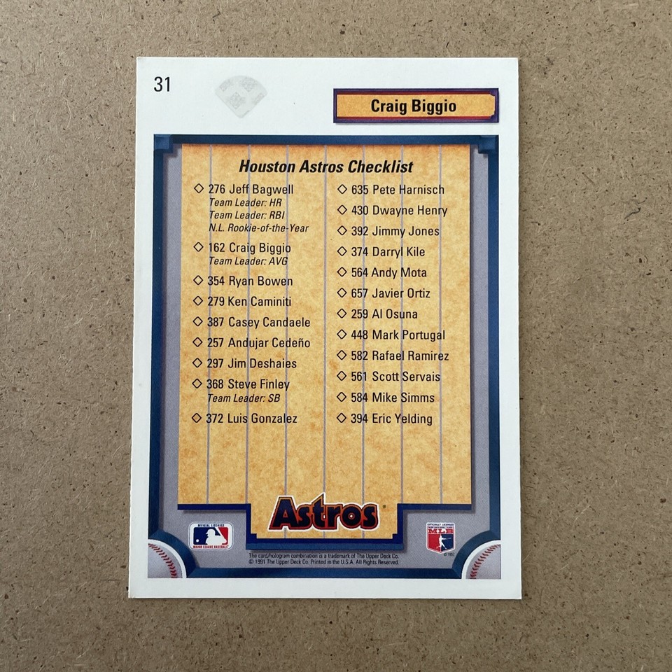 1992 Upper Deck Houston Astros Checklist #31 Craig Biggio | eBay