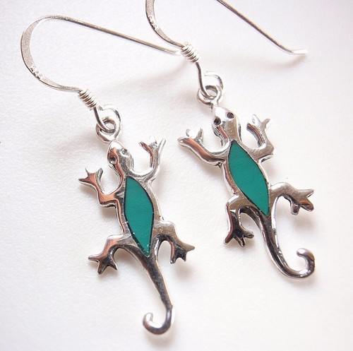 Turquoise Gecko Dangle Earrings 925 Sterling Silver Corona Sun Jewelry ...