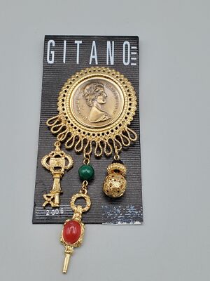 Gitano coin looking medallion dangle charms brooch pin D60 | eBay