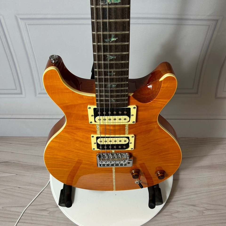 Custom Yellow Santana Retro PRS Electric Guitar Flame Maple Top Abalone ...