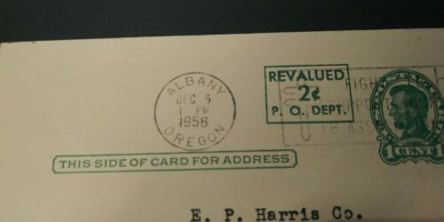 US 2 Cent Post Card Revalued-Orig. Lincoln 1 Cent -1956 Used- Stamp ...
