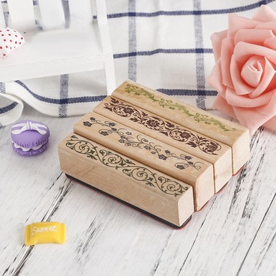 4x Border Stamps Patterns Stamps Creative Wooden Stamps Wood Rubber ...