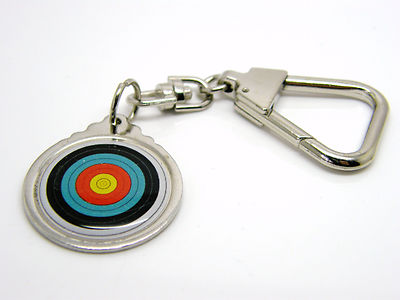 ARCHERY TARGET ARCHER SPORT BADGE KEYRING KEY RING SILVER NIKEL OR GOLD ...