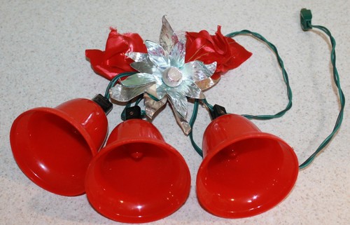 Vintage Christmas Lights 3 Red Bells w/ Silver Poinsettia | eBay