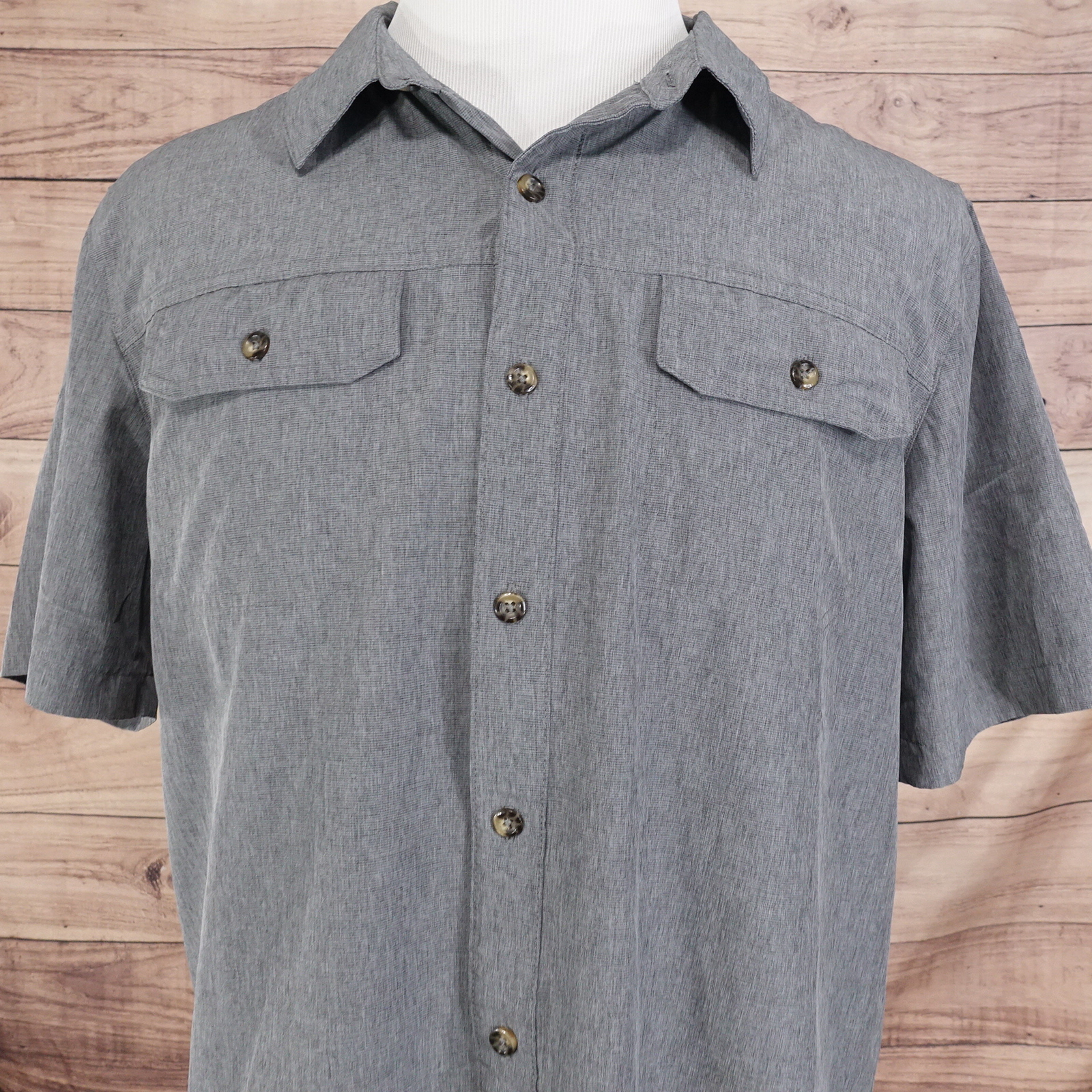 GERRY SHORT SLEEVE GREY POLYESTER BUTTON DOWN SHIRT MENS SZ XL | eBay
