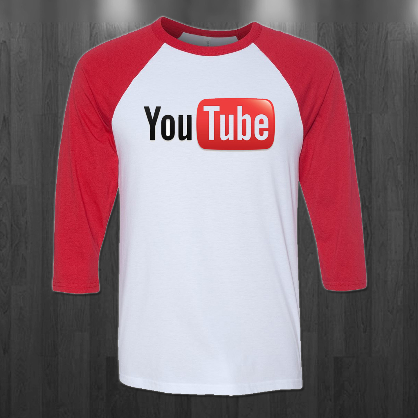 YouTube logo T-shirt You Tube broadcast youtuber 3/4 Red Sleeve Raglan ...