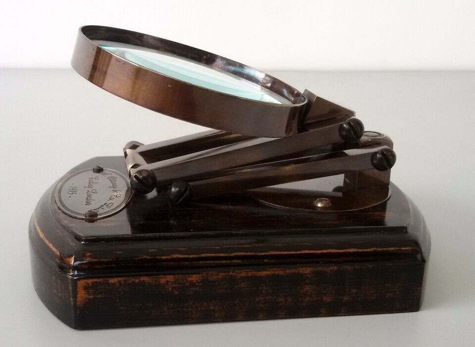 Marine Vintage Brass Table Magnifier Magnifying Reading Glass Wooden ...