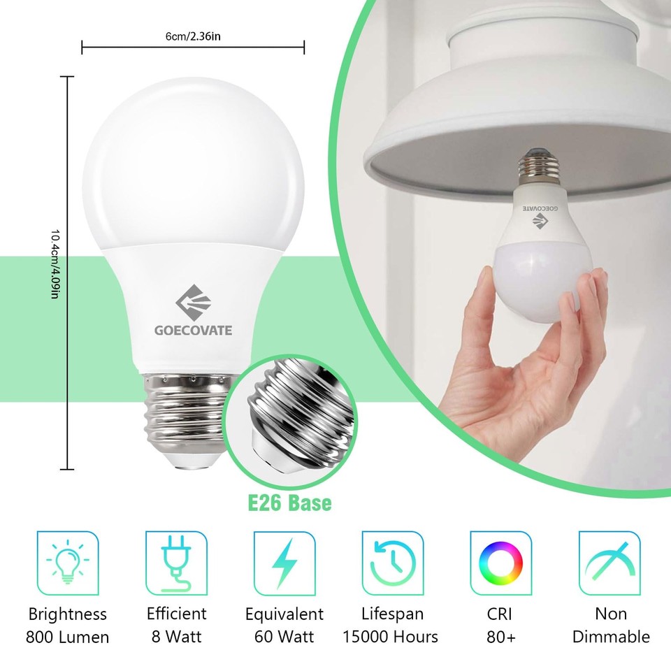 A19 8W Light Bulbs 24 Pack Non-Dimmable Neutral White 4000K Led Light ...