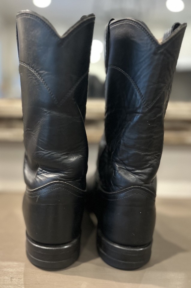 Justin Vintage Classic Black Roper Style 3133 Cowboy Boots Mens Size 9 ...