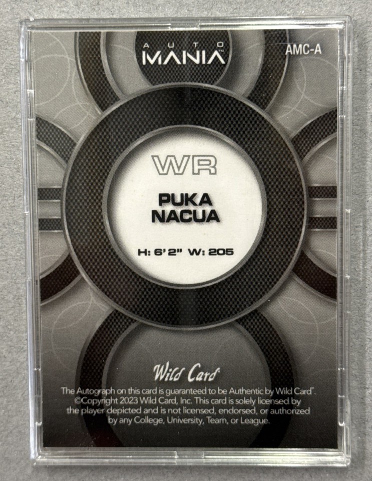2023 Puka Nacua Wild Card Auto Mania Autographed Rookie 4/4 color match ...