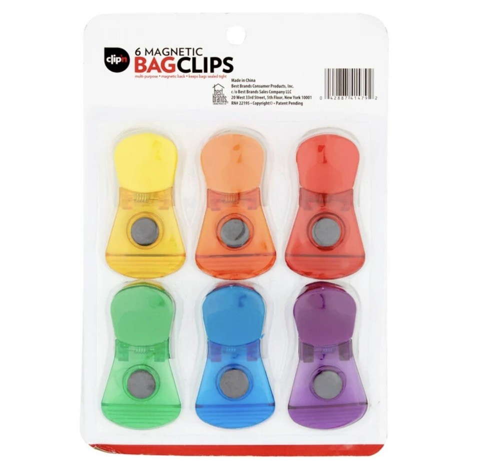 Clip'n 6 Magnetic Bag Clips Multi-Purpose Assorted Colors 3 Inches in ...