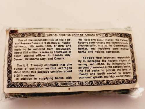 $125 Shredded Paper Money Bag Federal Reserve Bank Kansas City Currency ...