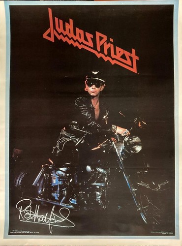 1982 Judas Priest "Rob Halford on Motorcycle" Poster 17.5x23 Music Tour ...