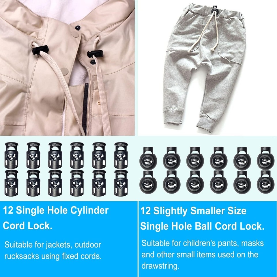 48pcs Upgraded Plastic Cord Lock Draw String Clip with Spring Toggle ...