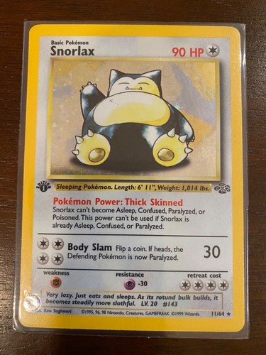 1st Edition Snorlax Holo Foil 11/64 Base Jungle Set Rare Pokemon Card ...