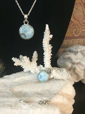 Larimar Fine Jewel Caribbean 925 Sterling Silver Set, 18" Necklace ...