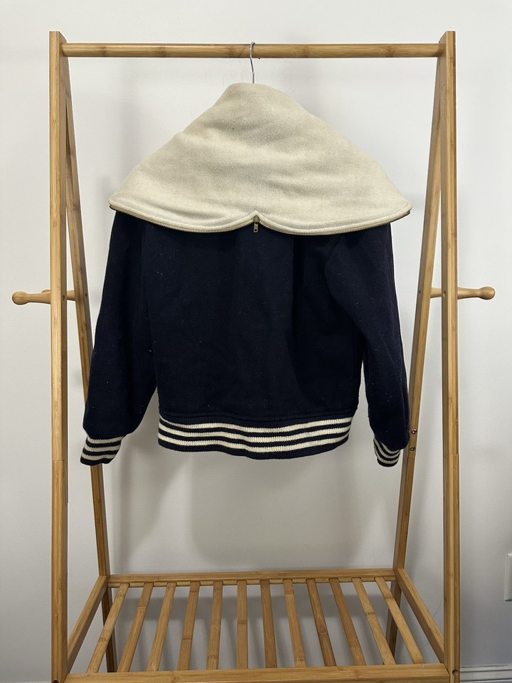 VTG 60s BLANK Striped Trim Split Hood Snap Button Varsity Wool Jacket M ...