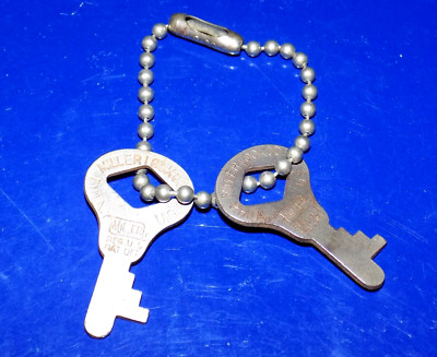 Pair Vintage or Antique Miller Lock Co. Keys on Beaded Keychain | eBay