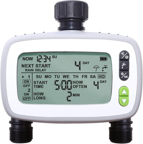 Two Valves LCD Water Timers Controllers Hose 3/4'' Tap Drip Irrigation ...
