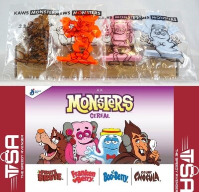 KAWS X MONSTERS CEREALS SET OF FOUR CEREAL FIGURINES Count Chocula Boo ...