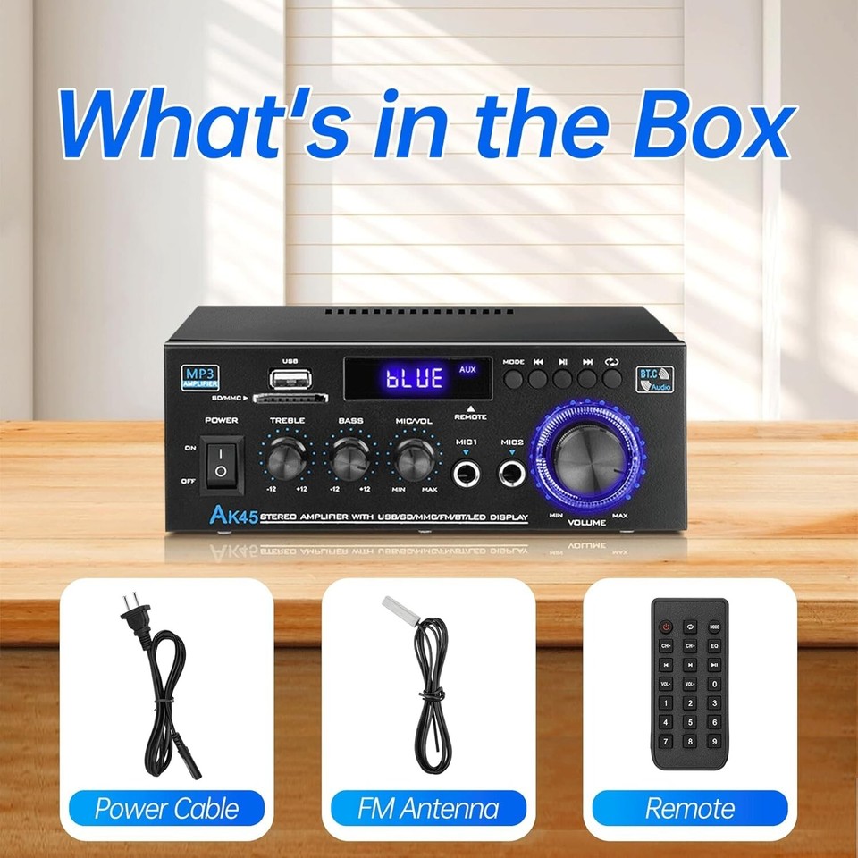 AK45 Amplifier Stereo Receiver Bluetooth 5.0 Power Amp 2 Channel 300W ...