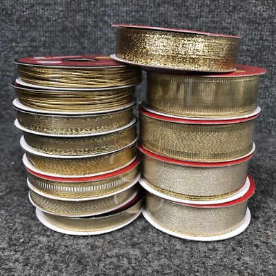 Lot Of 13 Vintage Gold Christmas Ribbons 3yds Each 3/8” - 7/8” & Two ...