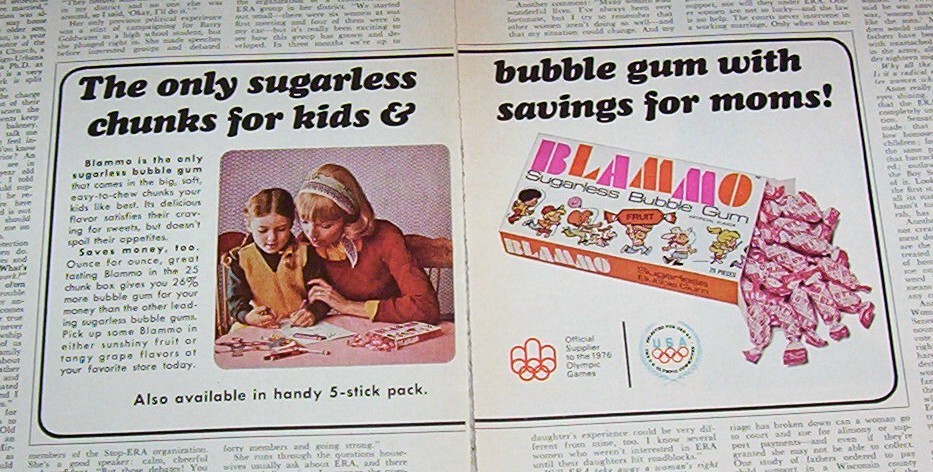 1976 print ad - Blammo sugarfree Bubble Gum cute girl mother vintage ...