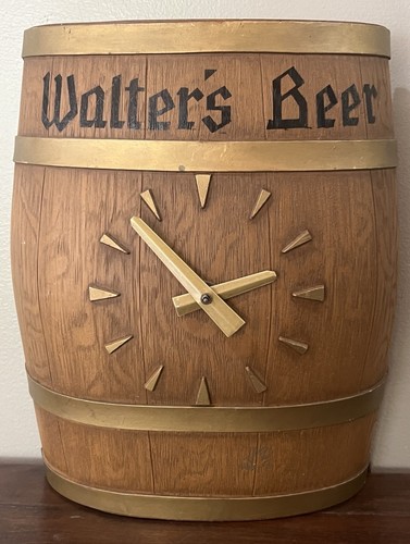RARE Vintage WALTER’S Beer Faux Wooden Barrel Keg Clock Bar Sign! Eau ...