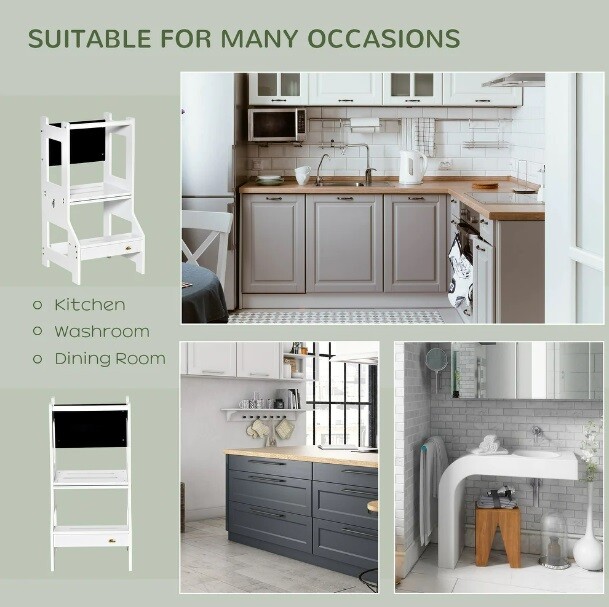 Toddler Kitchen Helper Tower Children Stool Kid Chalkboard Table Chair ...