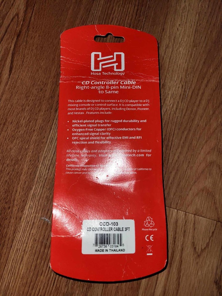 Hosa CCD-103 CD Controller Cable, Right-angle 8-pin Mini-DIN to Same, 3 ...