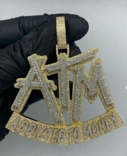 ATM 3.40Ct Real Moissanite Men's Custom 2 Tome Any 3 Letter Pendant 925 ...